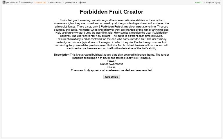 Forbidden Fruit Creator ― Perchance Generator