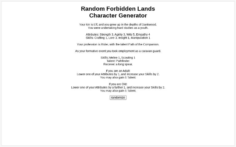 Random Forbidden Lands Character Generator