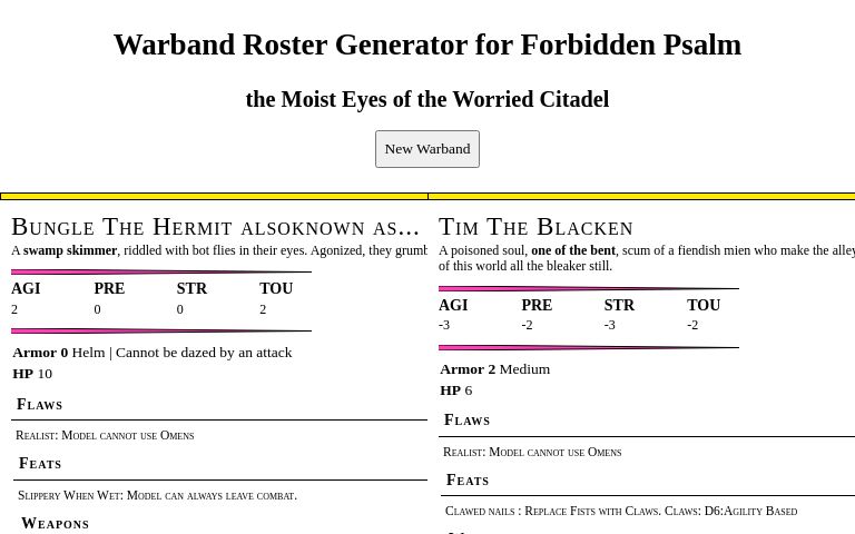 Warband Roster Generator for Forbidden Psalm
