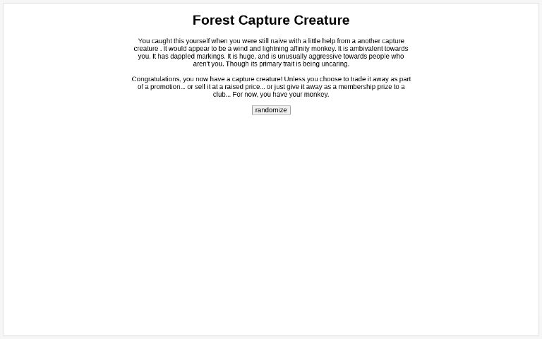 Forest Capture Creature ― Perchance Generator