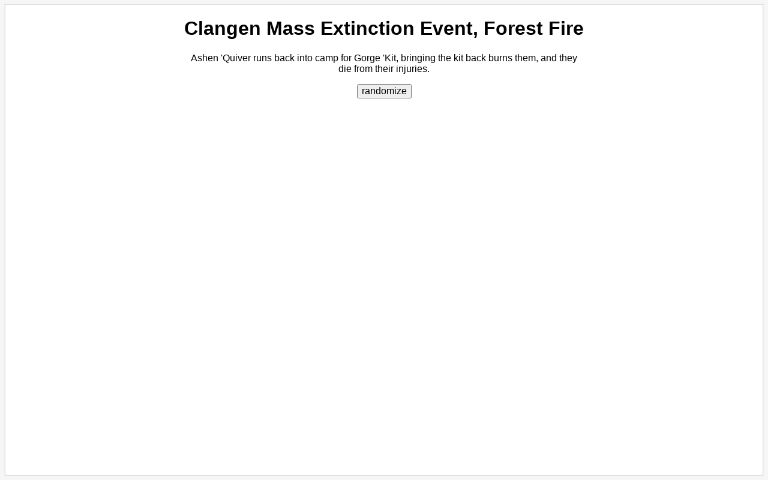 Clangen Mass Extinction Event, Forest Fire ― Perchance Generator