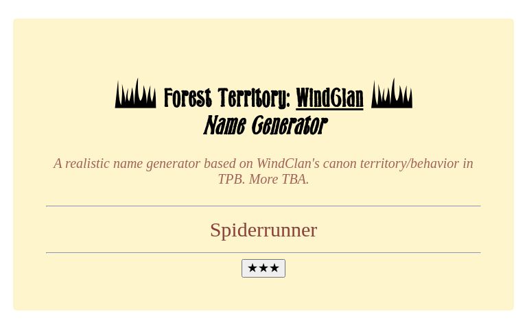 Forest Territory: WindClan Name Generator