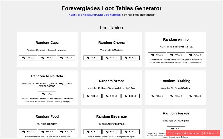 Foreverglades Loot Tables Generator