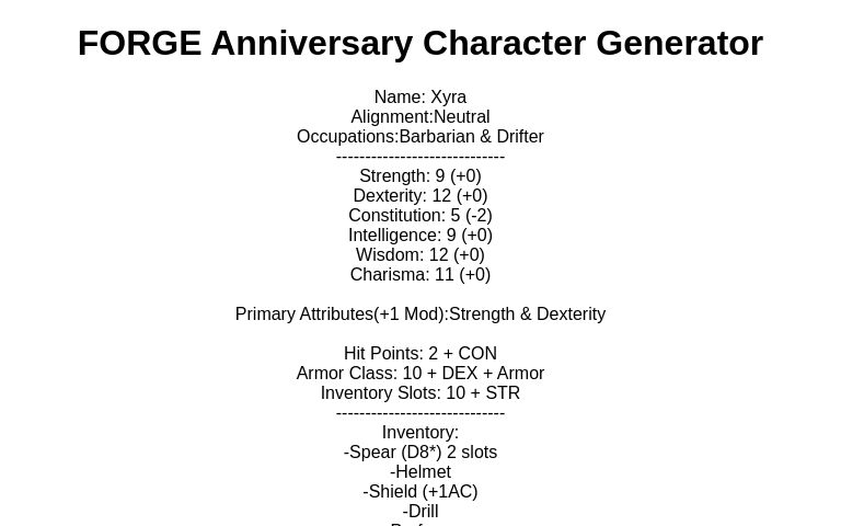 FORGE Anniversary Character Generator
