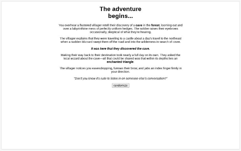 The adventure begins... ― Perchance Generator