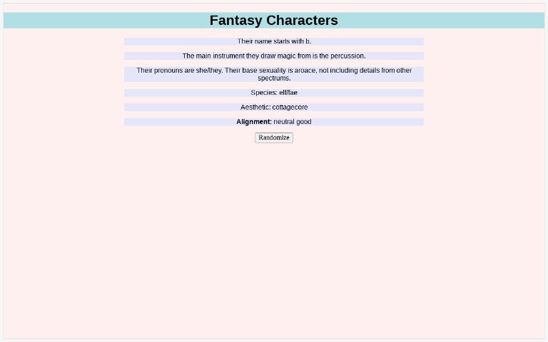 Fantasy Characters ― Perchance Generator