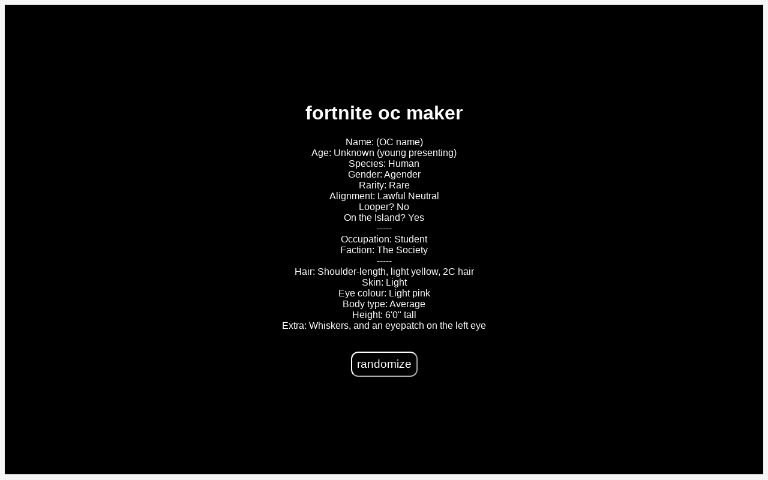 fortnite oc maker ― Perchance Generator