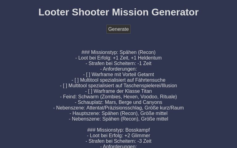 Looter Shooter Mission Generator