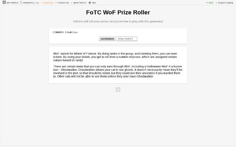 FoTC WoF Prize Roller ― Perchance Generator
