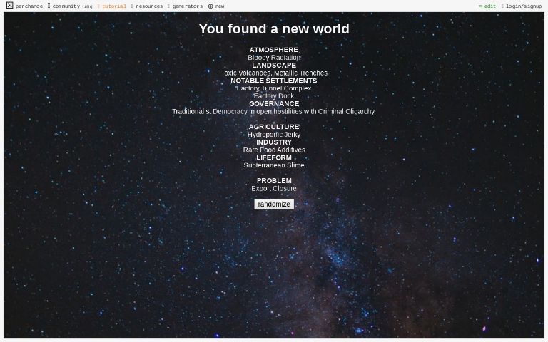 You found a new world ― Perchance Generator