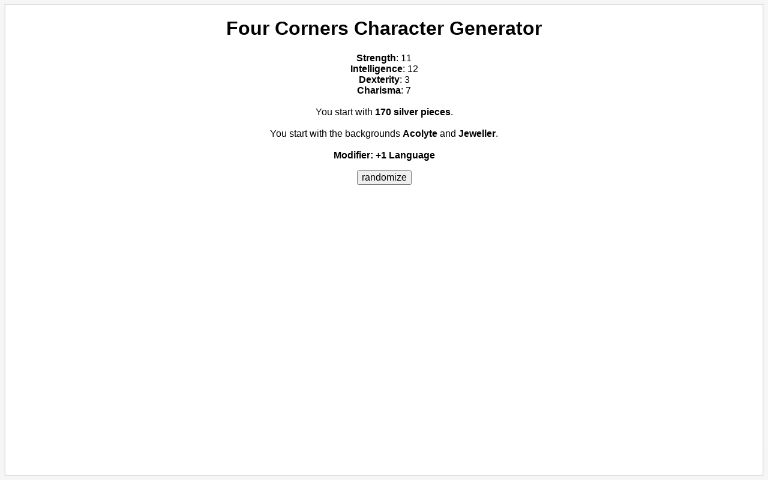 Four Corners Character Generator
