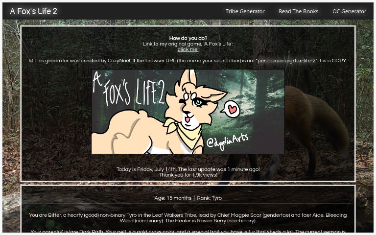 A Fox's Life 2 ― Perchance Generator