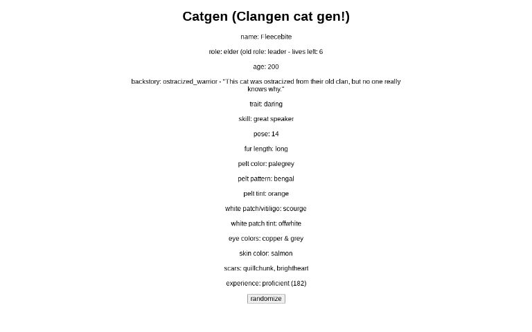 Catgen (Clangen cat gen!)