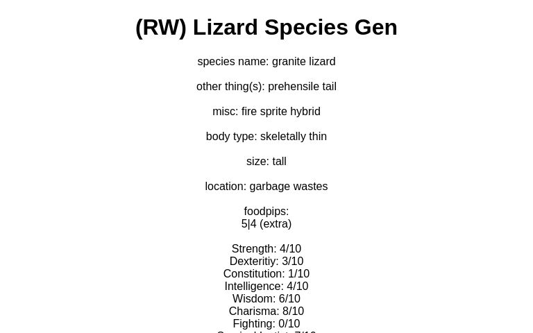 (RW) Lizard Species Gen