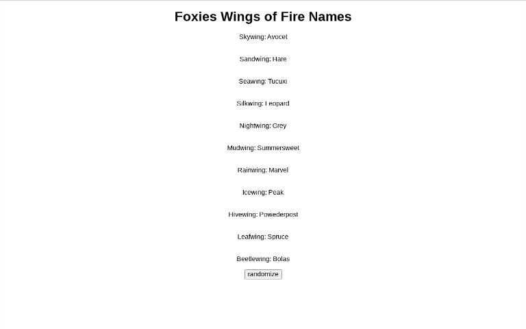 Foxies Wings of Fire Names ― Perchance Generator