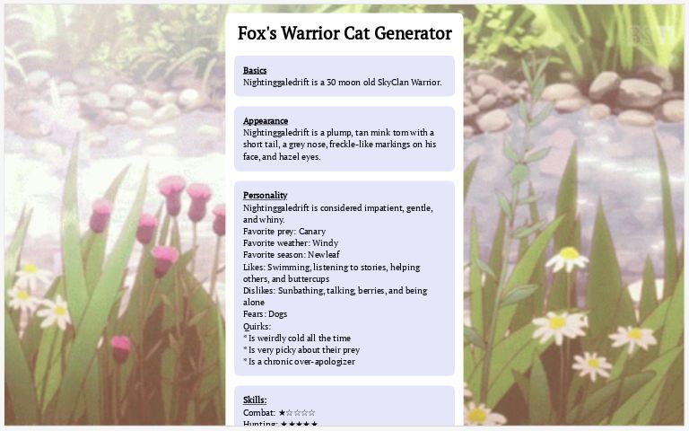 Fox's Warrior Cat Generator