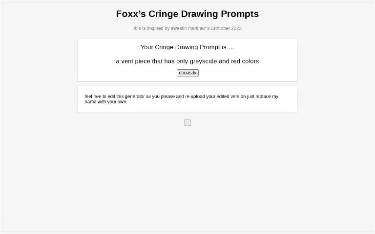 Foxx’s Cringe Drawing Prompts ― Perchance Generator