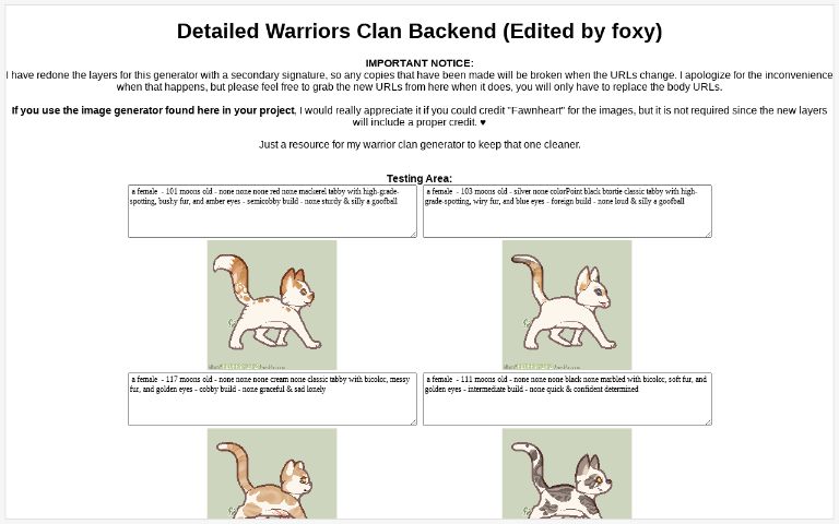 Detailed Warriors Clan Backend (Edited by foxy) ― Perchance Generator