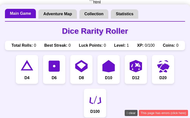 Dice Rarity Roller ― Perchance Generator