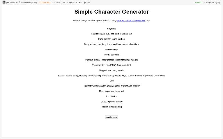 Simple Character Generator