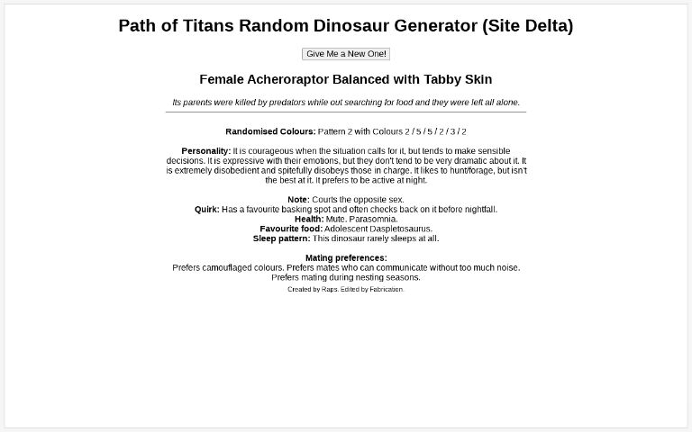 Path of Titans Random Dinosaur Generator (Site Delta)