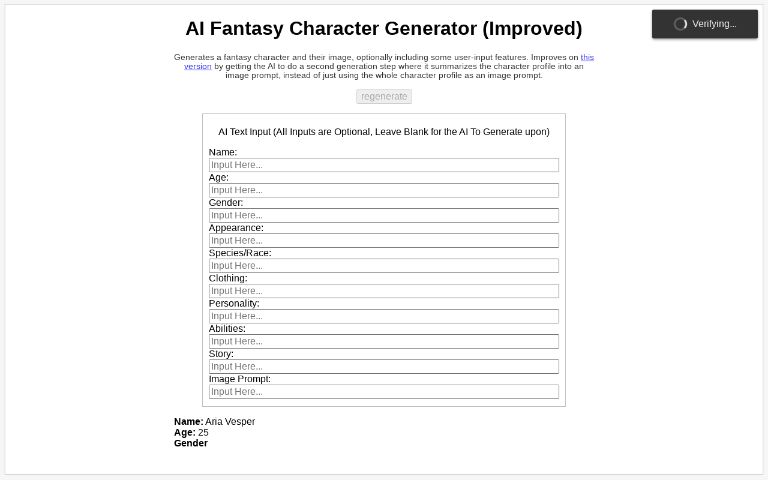 AI Fantasy Character Generator (Improved)