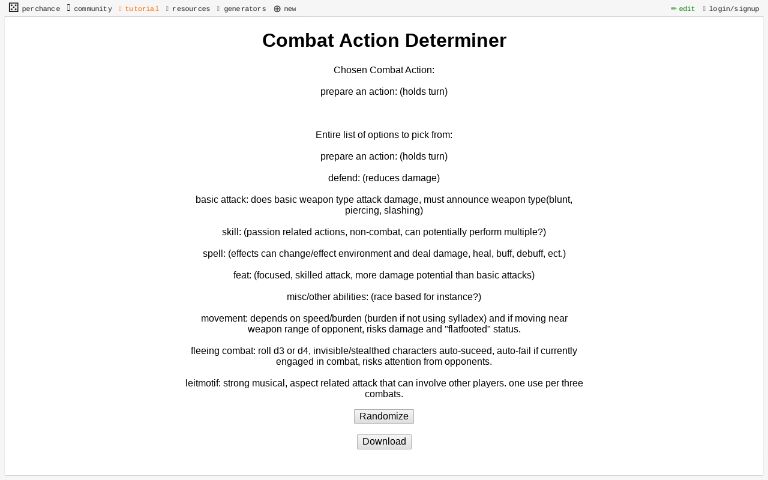 Combat Action Determiner ― Perchance Generator