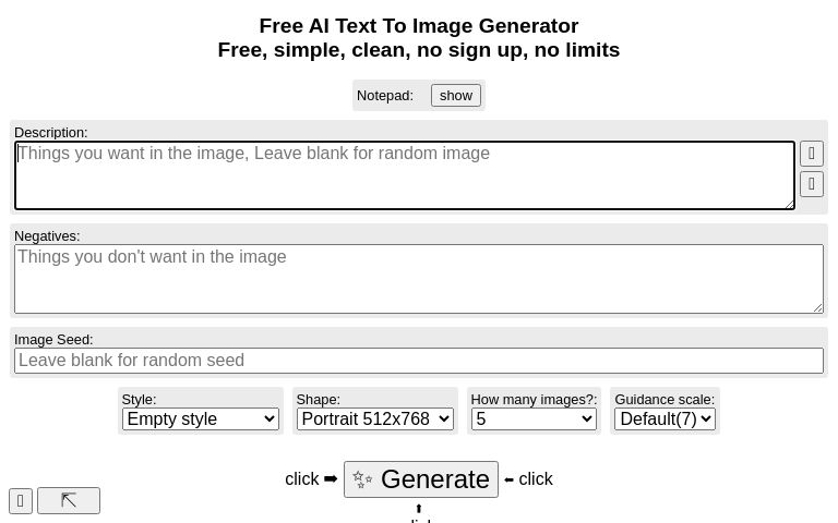 Free AI Text To Image Generator (free, simple, clean, no sign up, no ...