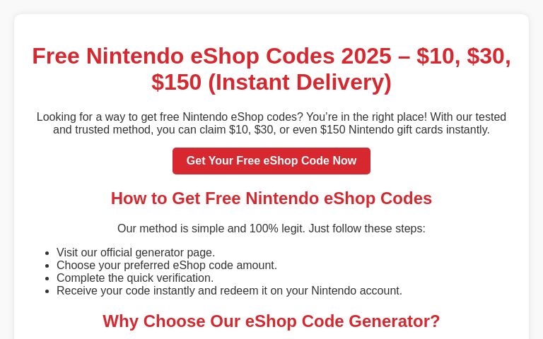 Free Nintendo eShop Codes 2025 – $10, $30, $150 (Instant Delivery ...