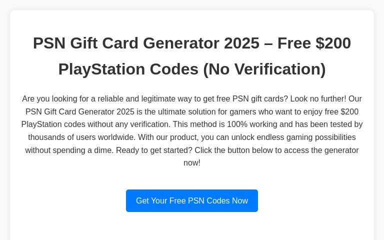 PSN Gift Card Generator 2025 – Free $200 PlayStation Codes (No ...