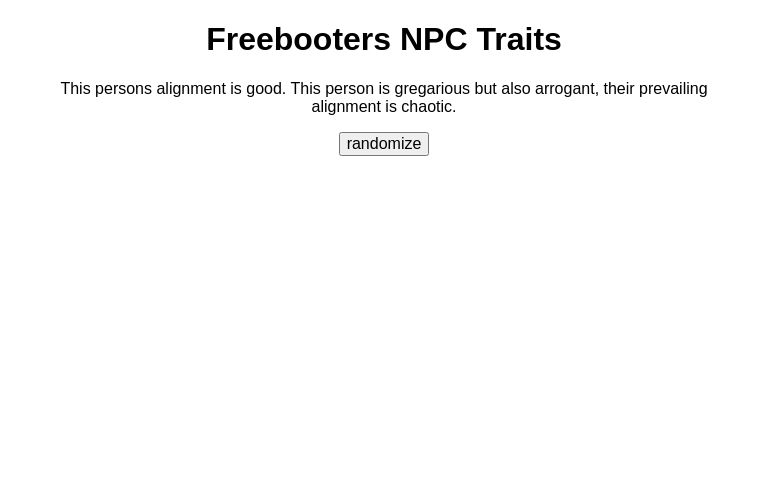 Freebooters NPC Traits ― Perchance Generator