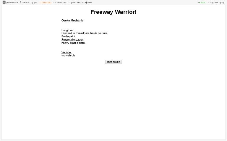 Freeway Warrior! ― Perchance Generator