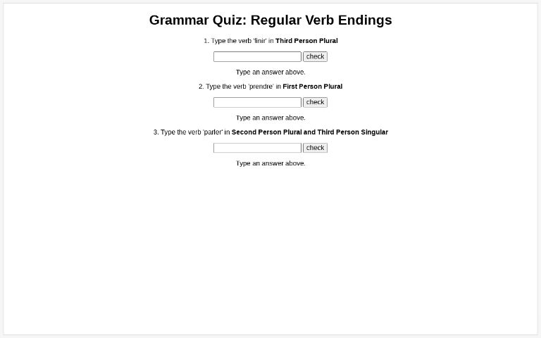 Grammar Quiz: Regular Verb Endings ― Perchance Generator