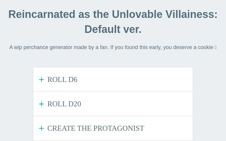 Reincarnated as the Unlovable Villainess: Default ver. ― Perchance Generator