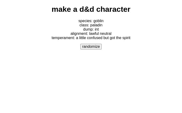 make a d&d character ― Perchance Generator