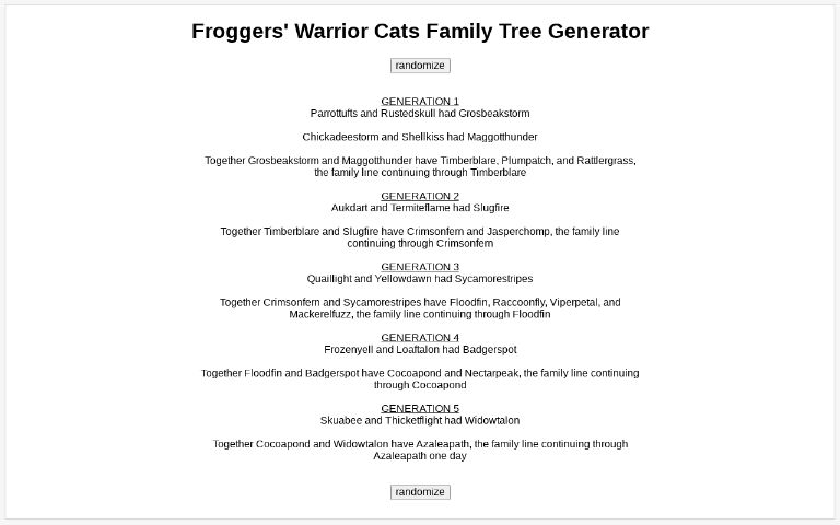 Froggers' Warrior Cats Family Tree Generator