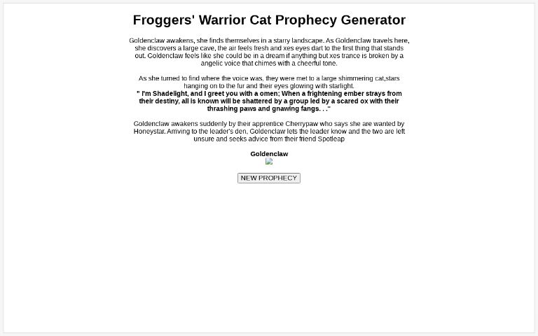 Froggers' Warrior Cat Prophecy Generator