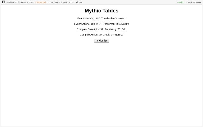 Mythic Tables ― Perchance Generator