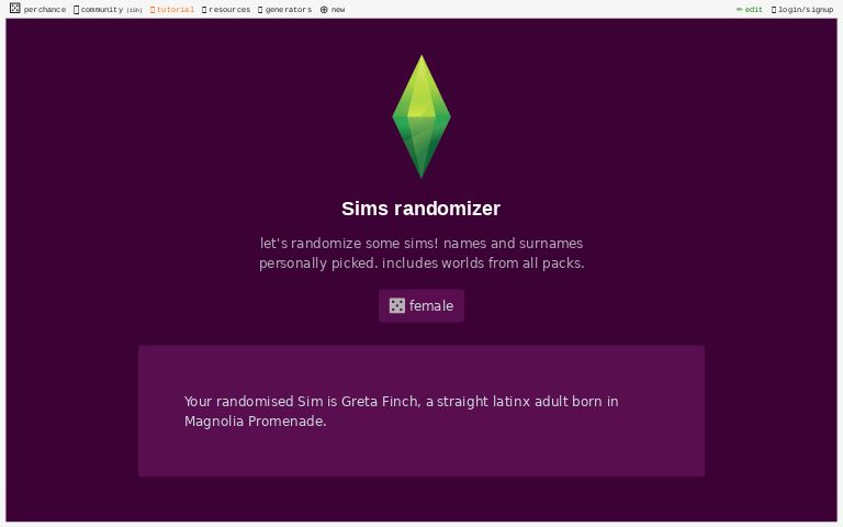 Sims randomizer ― Perchance Generator