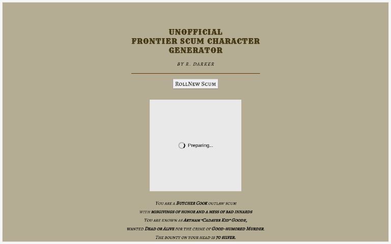 Unofficial Frontier Scum Character Generatorby R. Darker