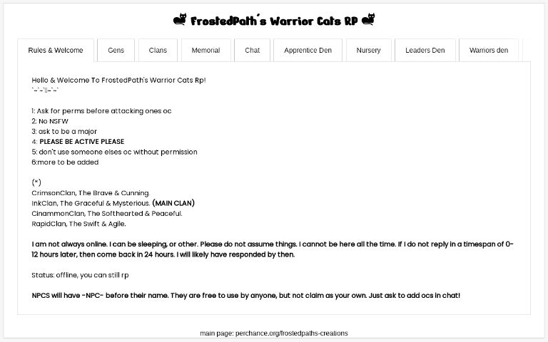 FrostedPath's Warrior Cats RP ― Perchance Generator