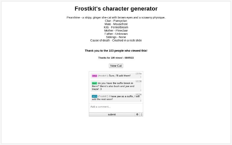 Frostkit's character generator