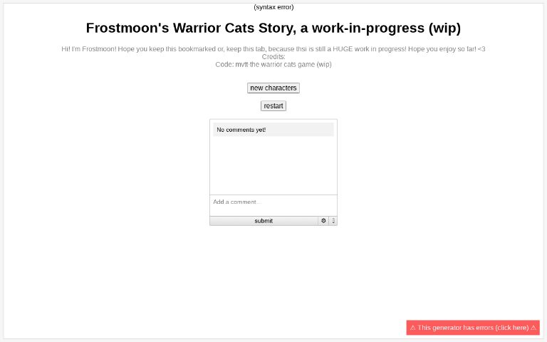 Frostmoon's Warrior Cats Story, a work-in-progress (wip) ― Perchance Generator