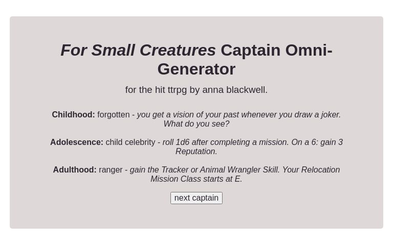 For Small Creatures Captain Omni-Generator
