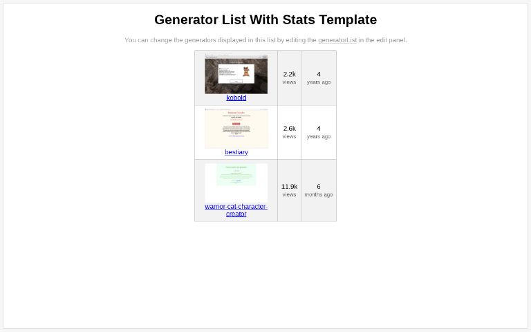 Generator List With Stats Template
