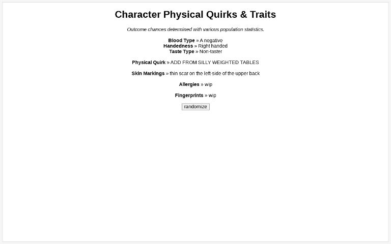 Character Physical Quirks & Traits ― Perchance Generator