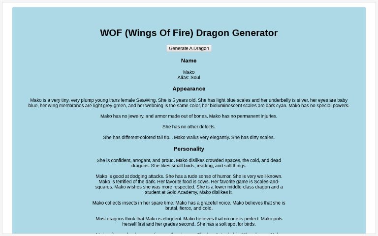 WOF (Wings Of Fire) Dragon Generator