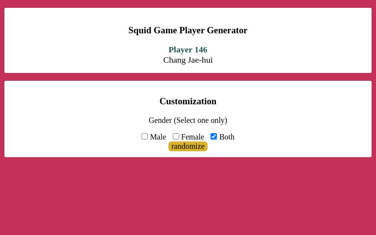 Squid Game Player Generator
