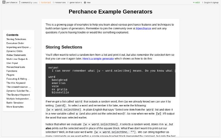 Perchance Example Generators