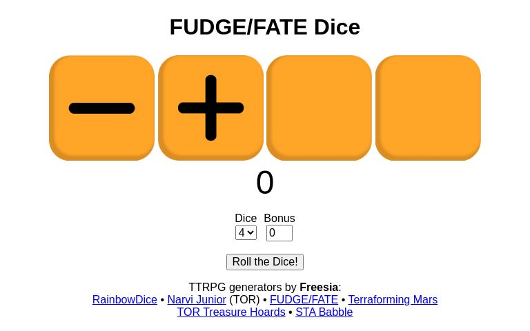 FUDGE/FATE Dice ― Perchance Generator